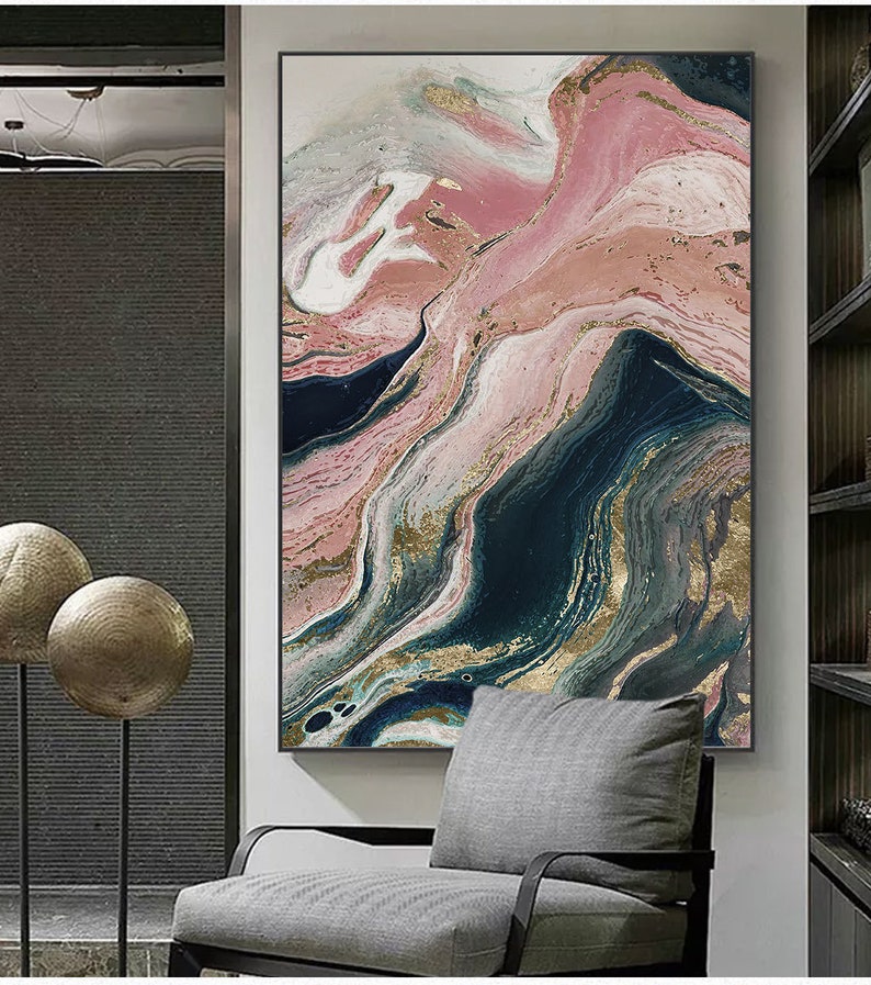 Blue red beige marble texture wall art color mix art print | Etsy