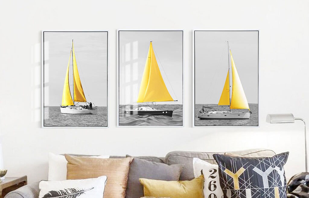 3 sets of Abstract golden sailboat art pattern Large Print | Etsy
