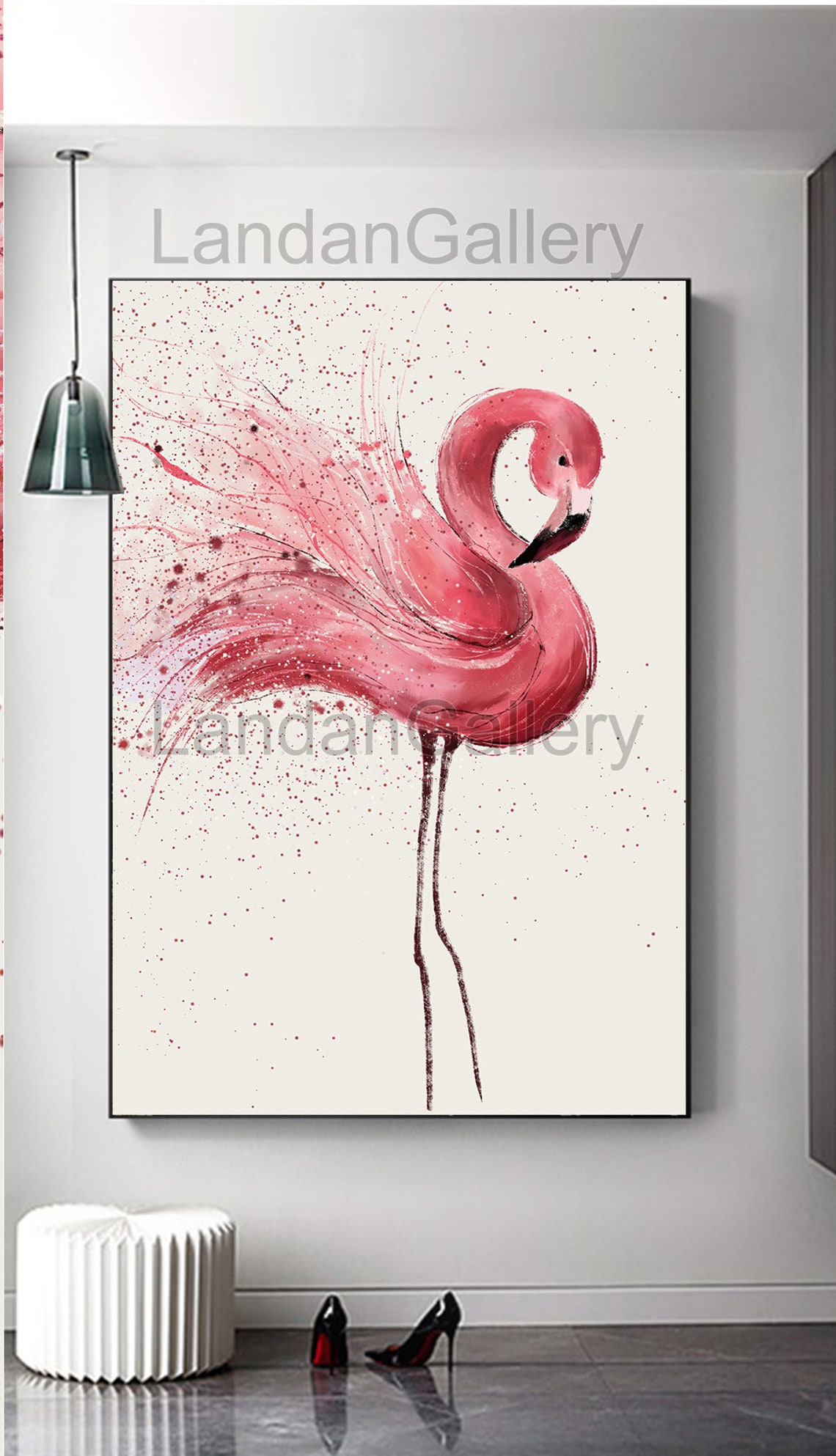 Watercolor splash pink Flamingo wall art printable flamingo | Etsy