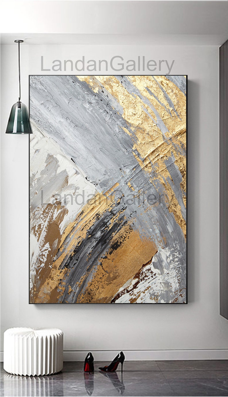 Gold Foil Oil Painting Abstract Golden Grey Colors Oil - Etsy