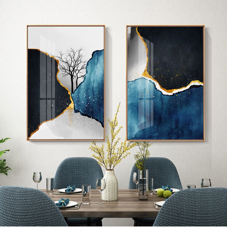 2 Piece Wall Art, 2 Sets Printable Wall Painting Ideas, Blue Black ...