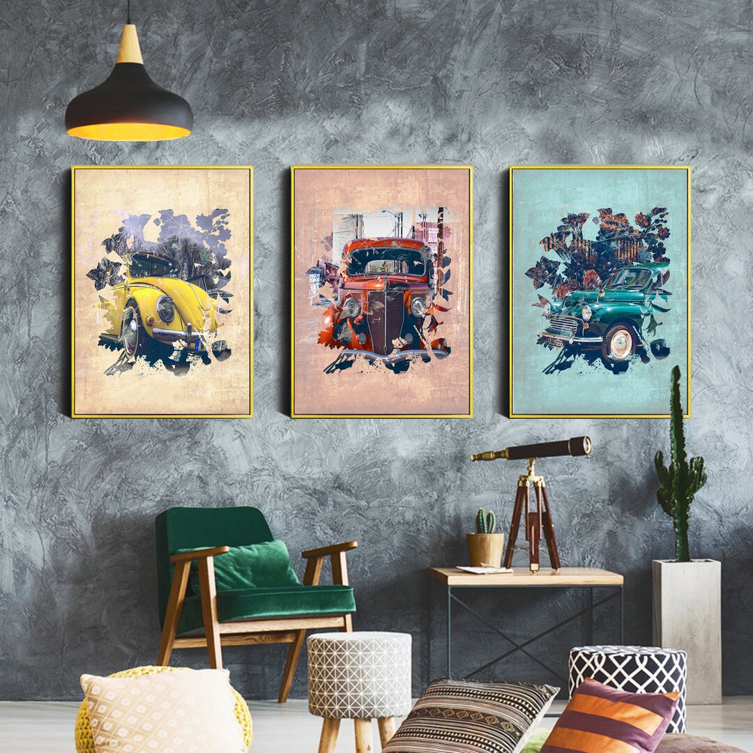 Vintage Car Watercolor, Retro Car Poster, Vintage Car Decor, Boys Room ...