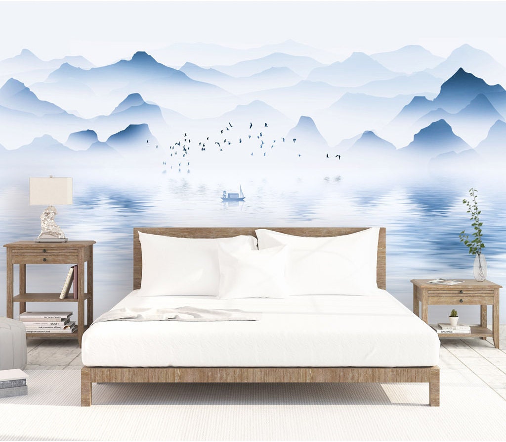 Oriental Artwork Light Blue Shanshui Wall Art Chinese Style | Etsy