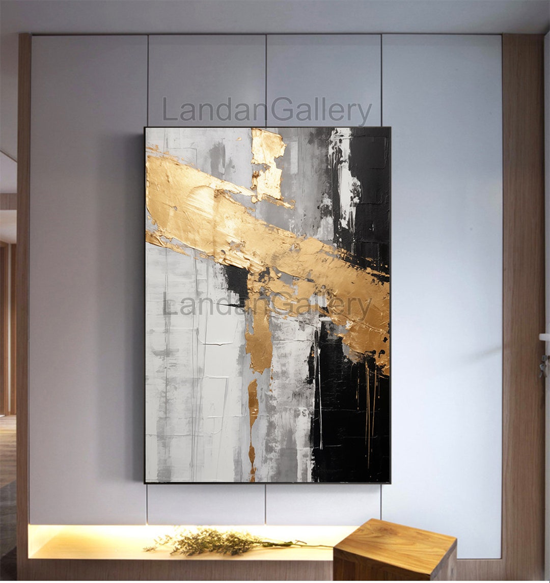 Digital Printable, Black and Gold Paint on Canvas, in the Style of ...