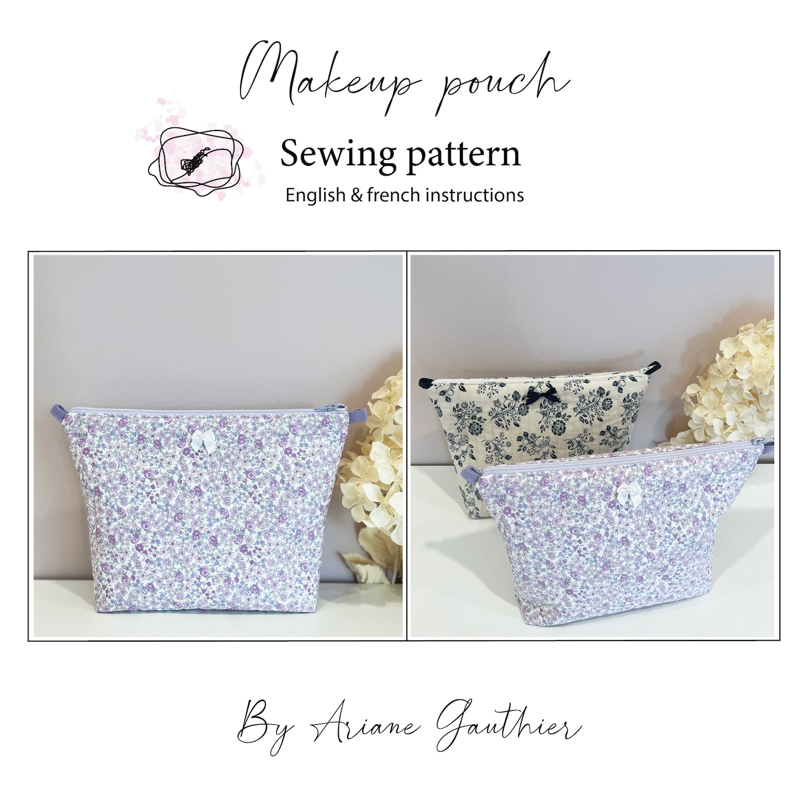 Makeup Pouch PDF Sewing Pattern and Tutorial / Pattern and Tutorial for ...