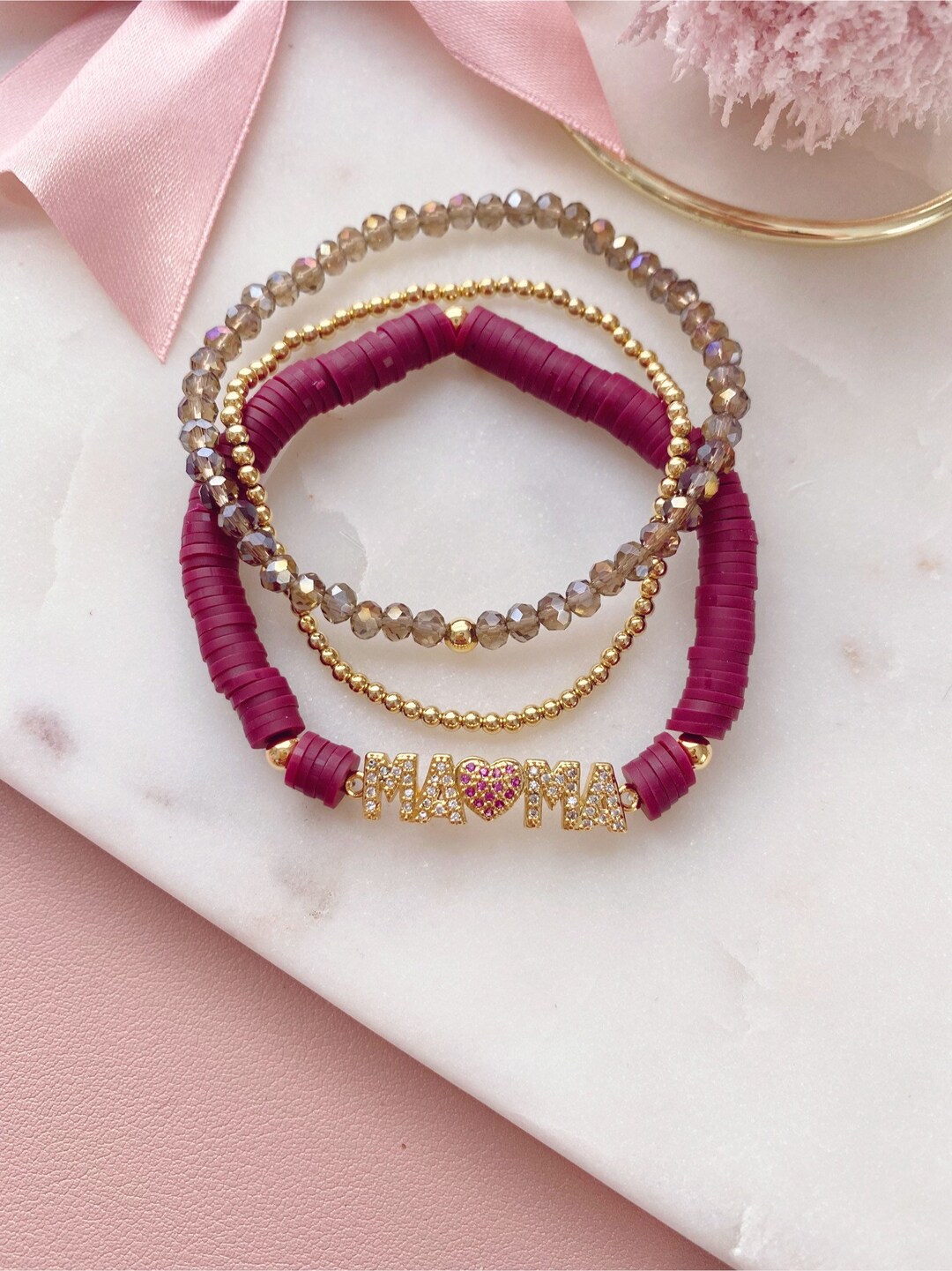 Gold Mama Bracelet Stack, Gold Filled Bracelets, Mother's Day Gift ...