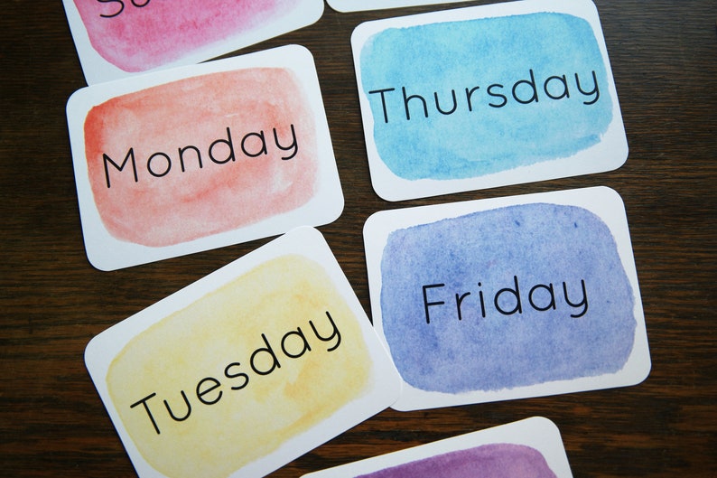 Days of the Week Flash Card Set Watercolor and Minimalist - Etsy