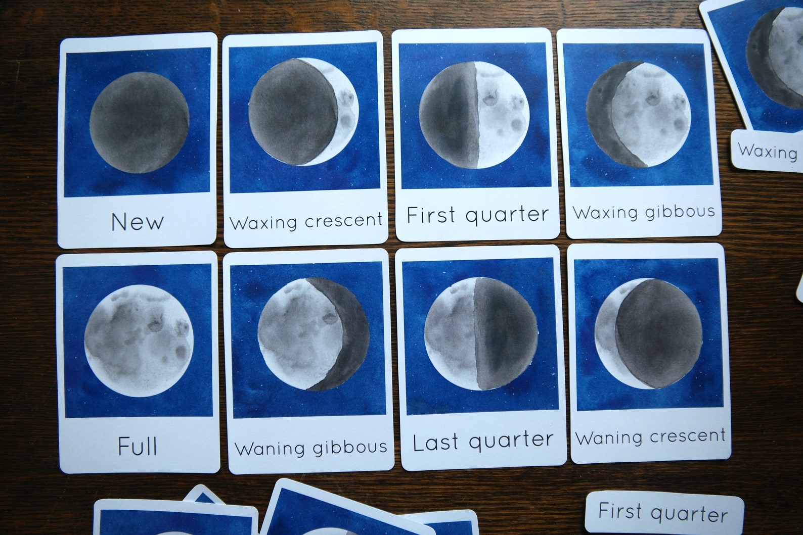 Moon Stages 3-part Cards Montessori Homeschool Nature - Etsy