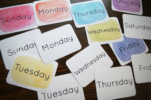 Days of the Week Flash Card Set Watercolor and Minimalist - Etsy