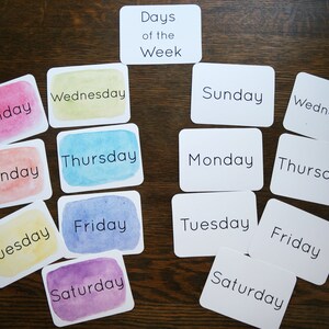 Days of the Week Flash Card Set | Watercolor and Minimalist ...