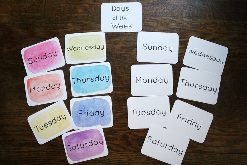Days of the Week Flash Card Set Watercolor and Minimalist - Etsy