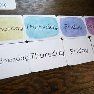 Days of the Week Flash Card Set | Watercolor and Minimalist | Waldorf ...