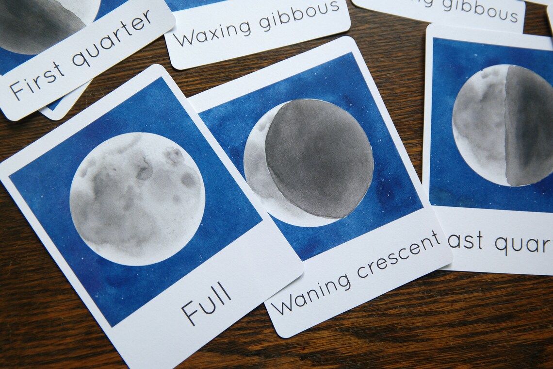 Moon Stages 3-part Cards Montessori Homeschool Nature | Etsy