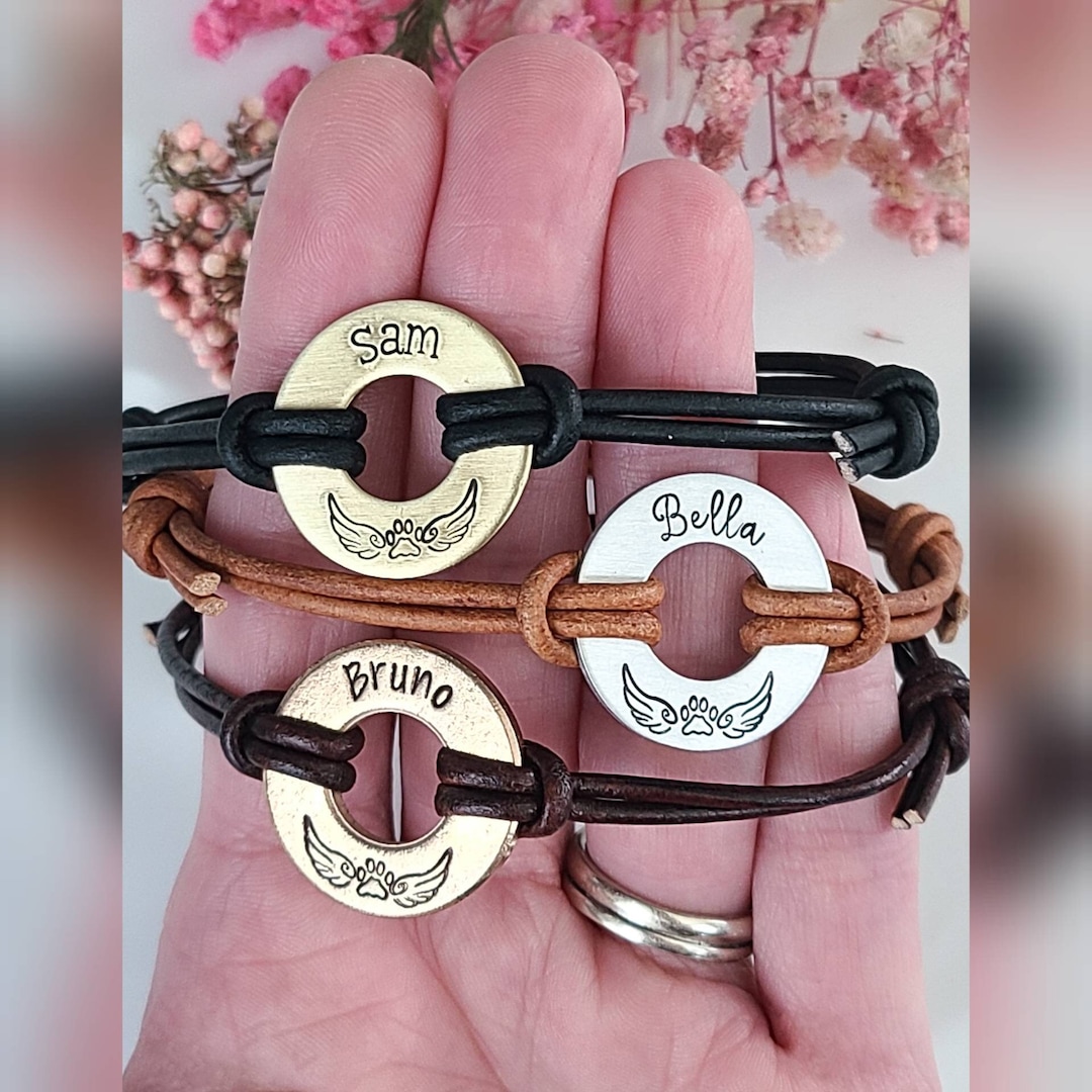 Personalized Pet Memorial Bracelet – Leather Washer With Paw Print - Etsy
