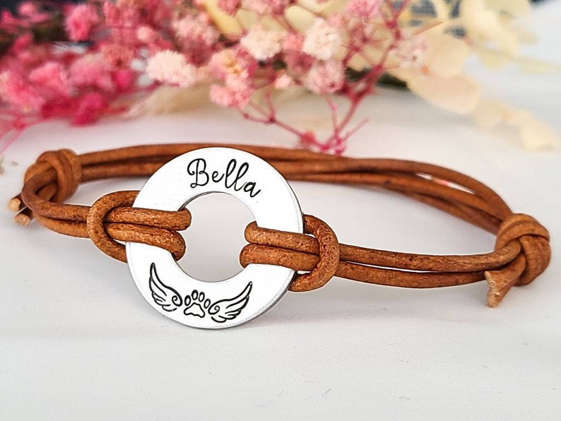 Personalized Pet Memorial Bracelet – Leather Washer With Paw Print - Etsy