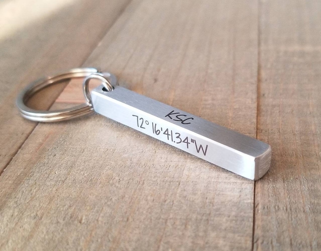 Coordinates Keychain-custom Coordinates Keychain-personalized 4 Sided ...