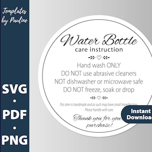 Water Bottle Care Card SVG. Tumbler Care Instruction Png. Cute ...