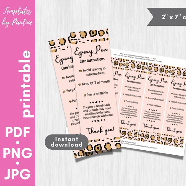 Printable Epoxy Pens Care Card. Print and Cut Glitter Pen Care ...