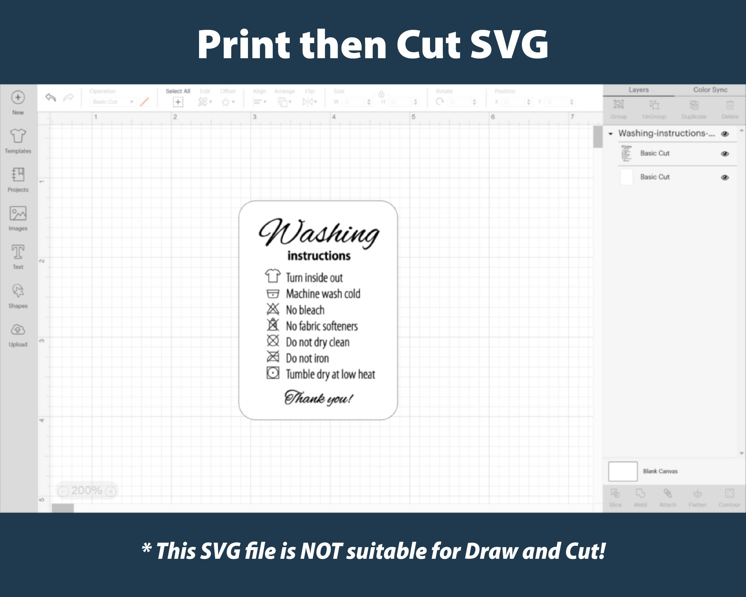 Print Then Cut Washing Instructions Card. Vinyl Tshirt Care Cards Svg ...