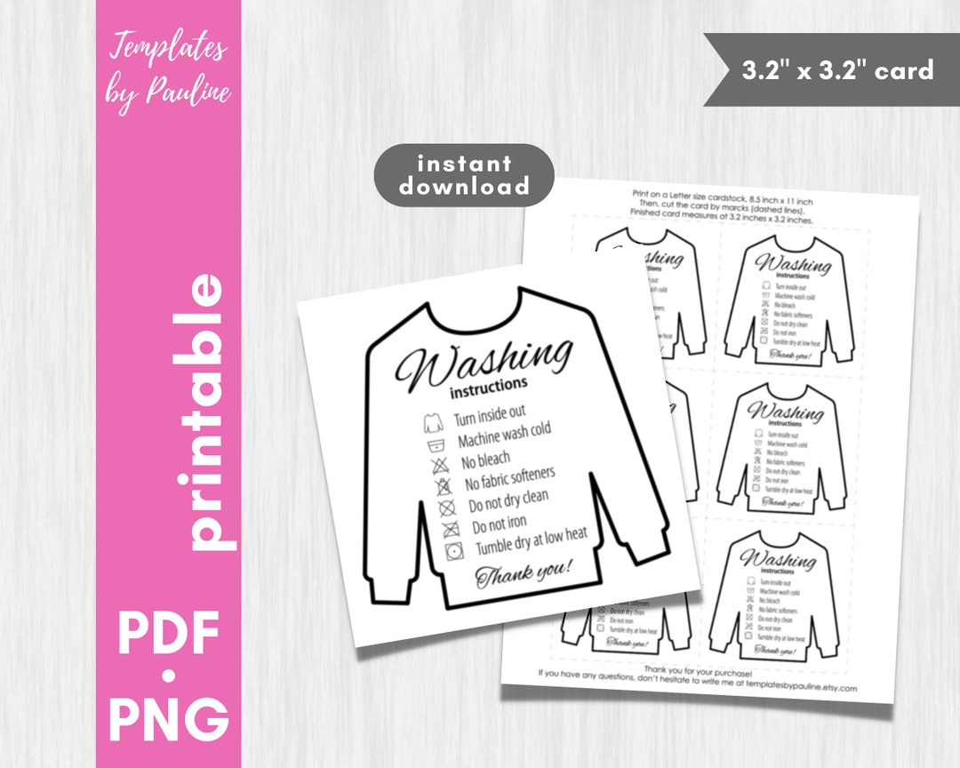 Printable Sweatshirt Washing Instruction Card PDF. How to Care of ...