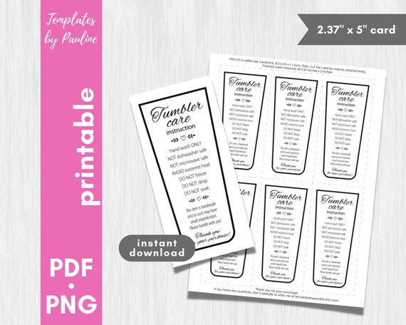 Printable Sublimation Tumbler Care Cards Thank You Template | Etsy