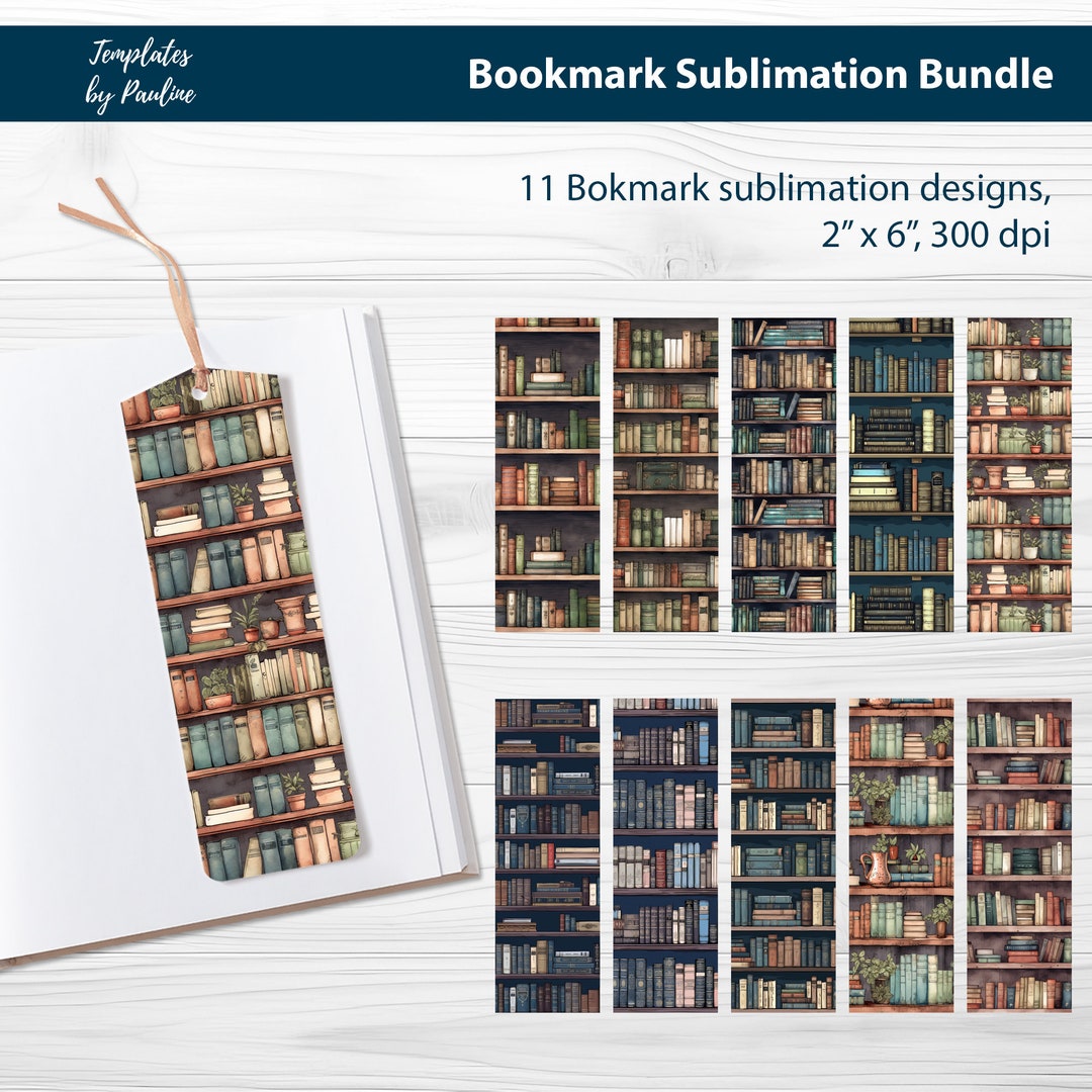 Bookshelf Printable Bookmark Set. Old Library Bookmark Designs PNG ...