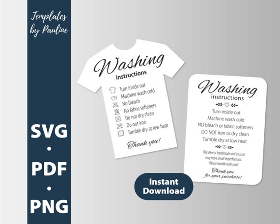 Washing Instructions Card SVG. Vinyl Tshirt Care Cards PNG. | Etsy