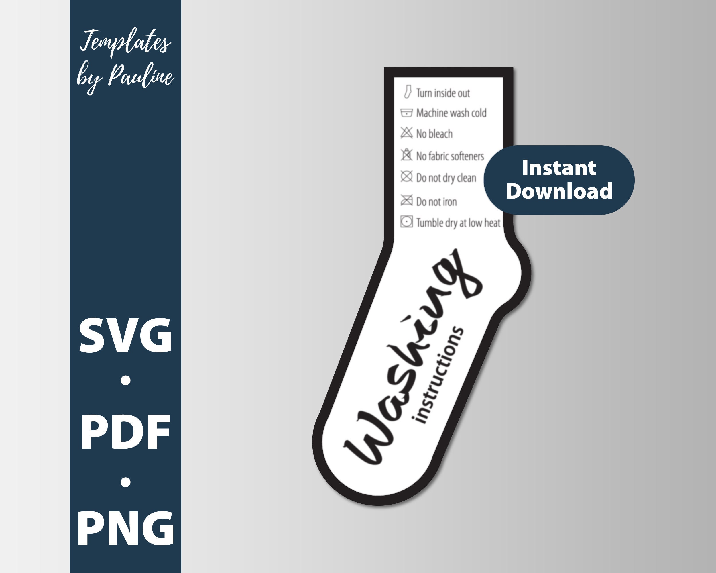 Sock Care Instructions Card SVG. Print and Cut Socks Tag Template. Hand ...