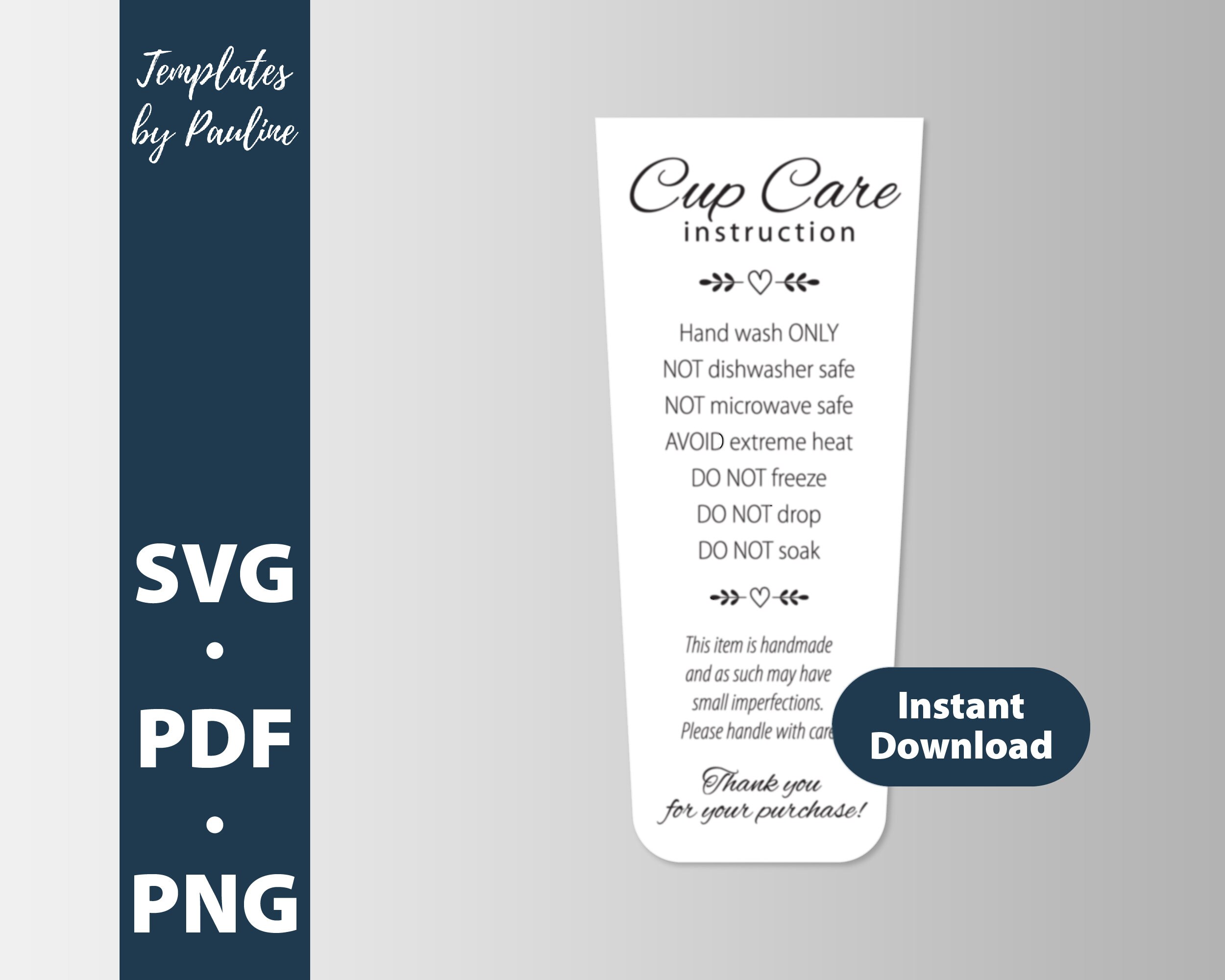 Cold Cup Care Instruction Card SVG. Sublimation Tumbler Care Png. Mug ...
