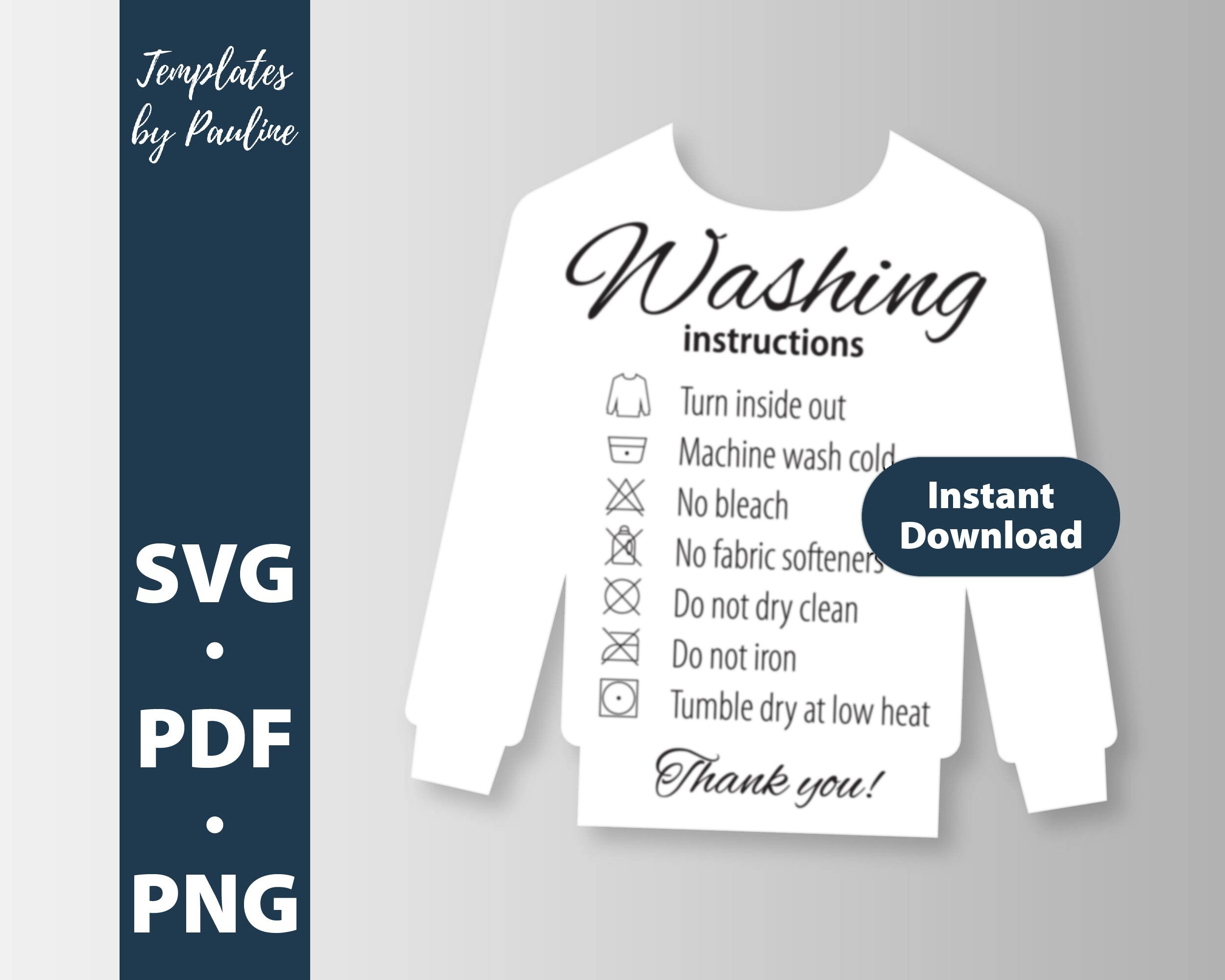 Print and Cut Sweatshirt Washing Instructions Card. Shirt Care Cards ...
