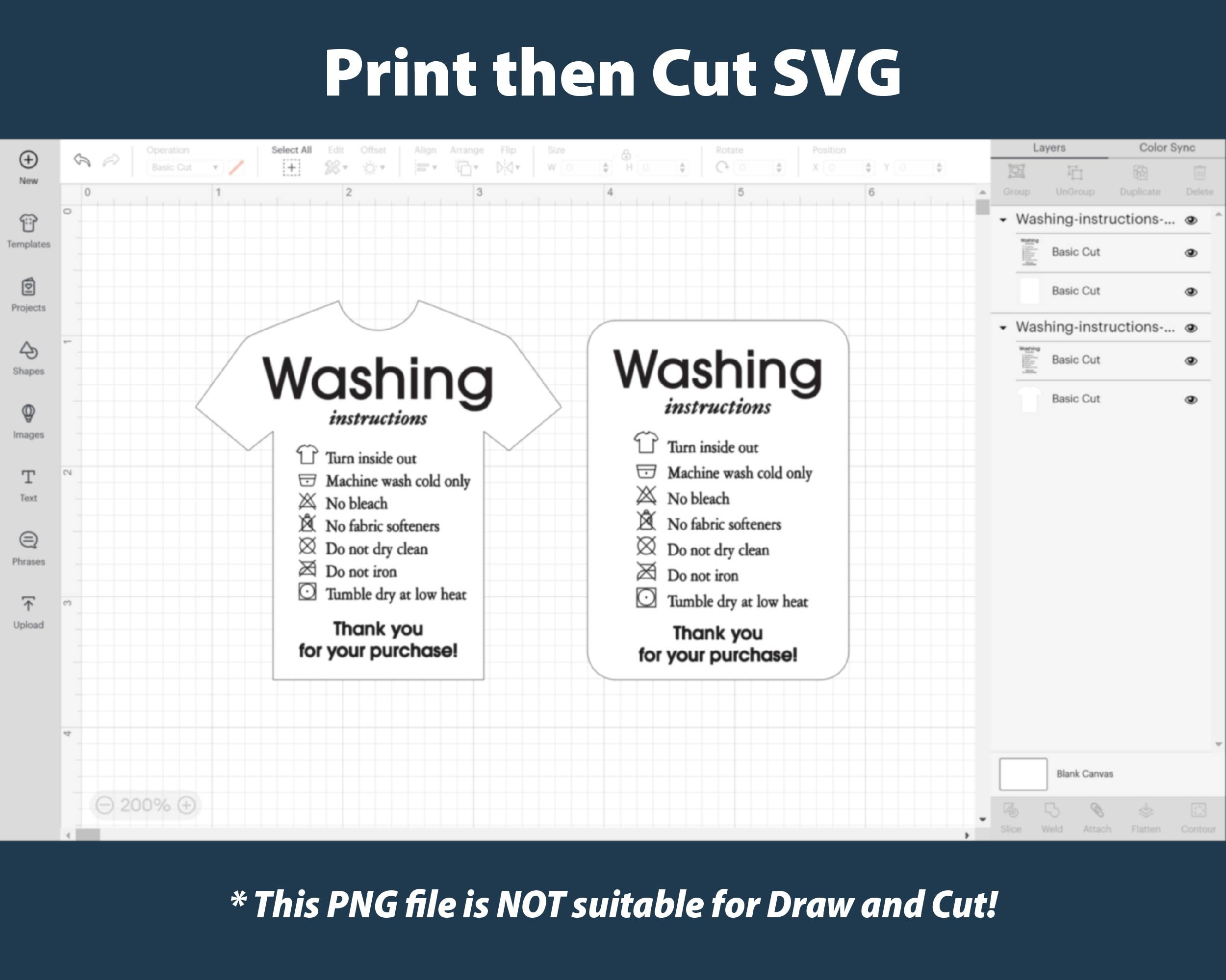 Print and Cut Shirt Washing Instructions Card SVG. Vinyl Tshirt Care ...