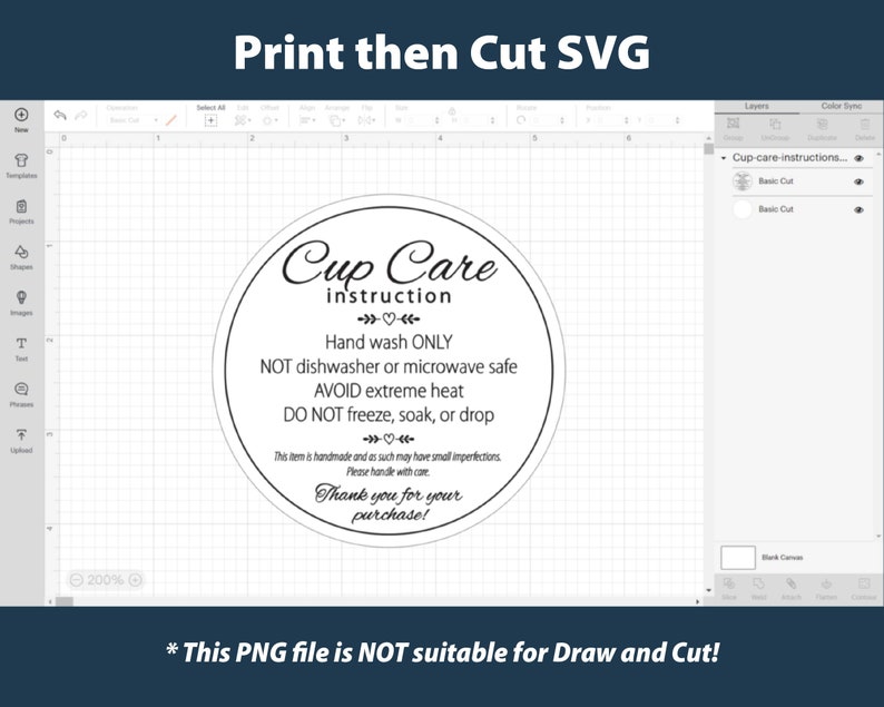 Cup Care Instructions SVG. Tumbler Washing Card Png. Printable Round ...