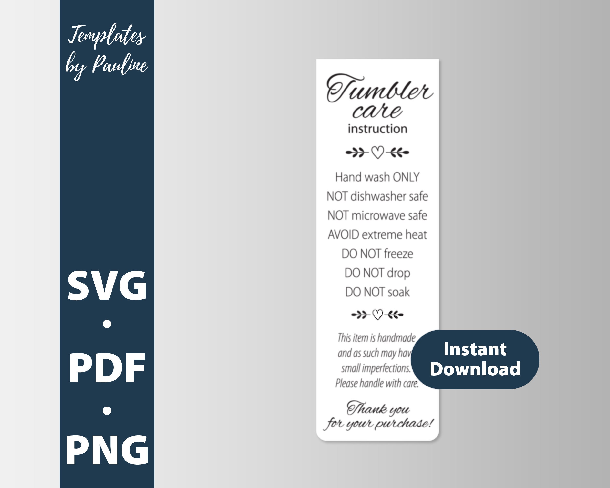 Skinny Tumbler Care Card Svg. Sublimation Cup Care - Etsy