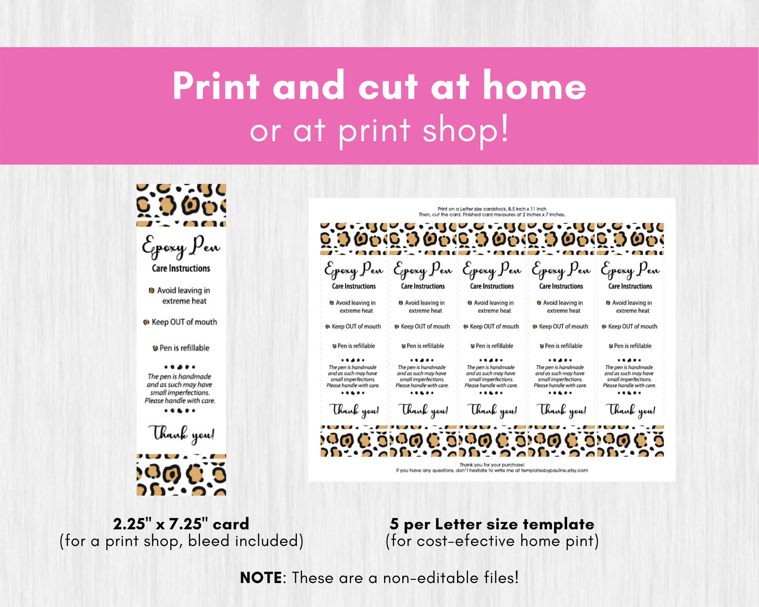 Epoxy Pens Care Card. Print and Cut Glitter Pen Care Instructions ...