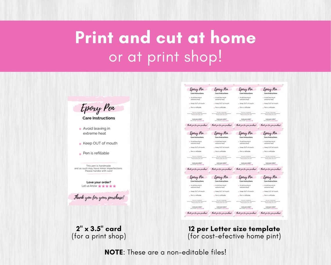 Printable Epoxy Pen Care Instructions Card 2 X 3.5 Inches. - Etsy