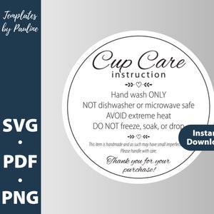 Cup Care Instructions SVG. Tumbler Washing Card Png. Printable Round ...