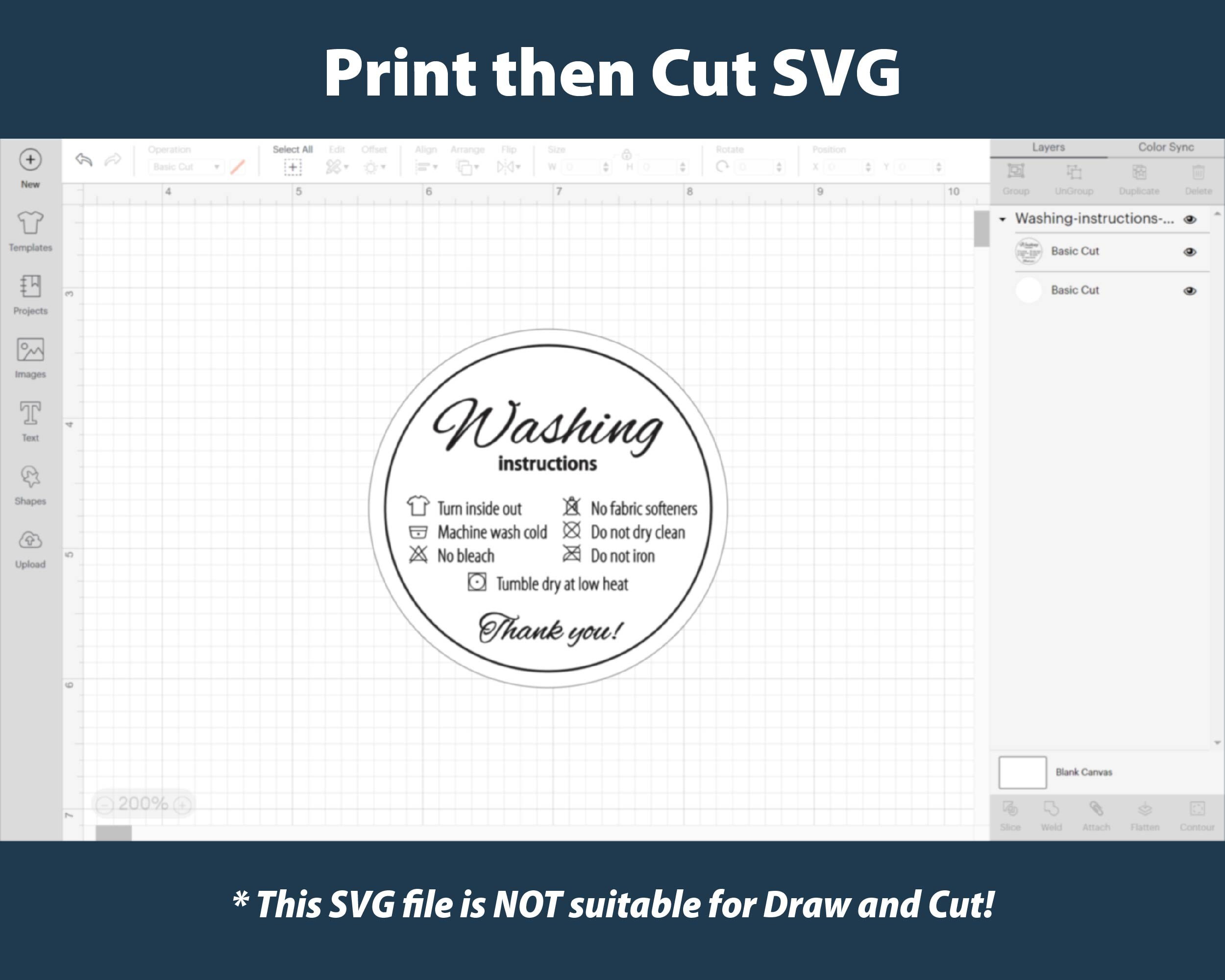 Round Print and Cut Washing Instructions Card. Simple Tshirt Care Cards ...