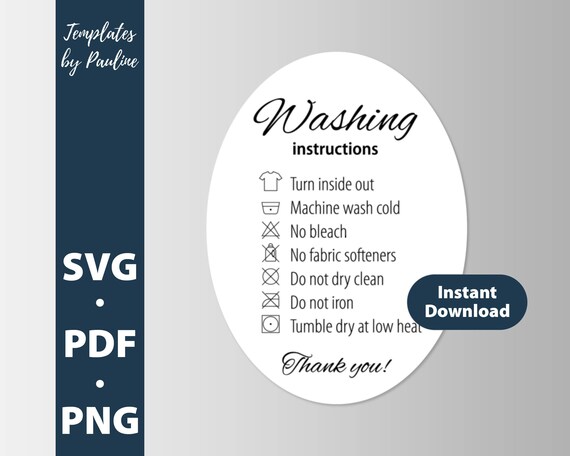 Print and Cut Washing Instructions Card SVG. Simple Tshirt | Etsy