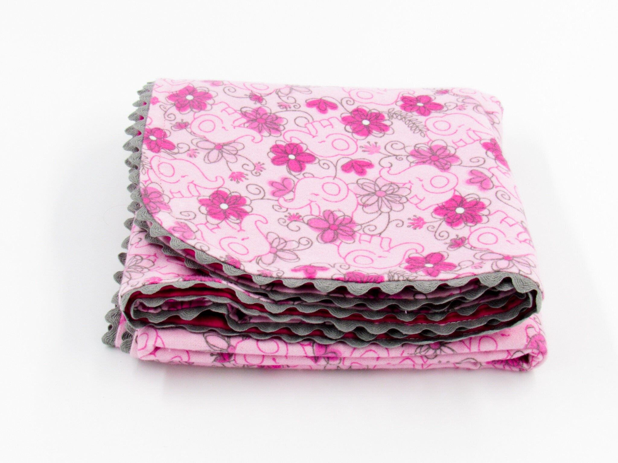 Pink Floral Print Cotton Flannel Double Layered Reversible Receiving