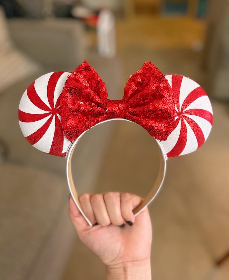 Peppermint Swirl Mouse Ears Sparkle Christmas Holiday Minnie Mickey ...
