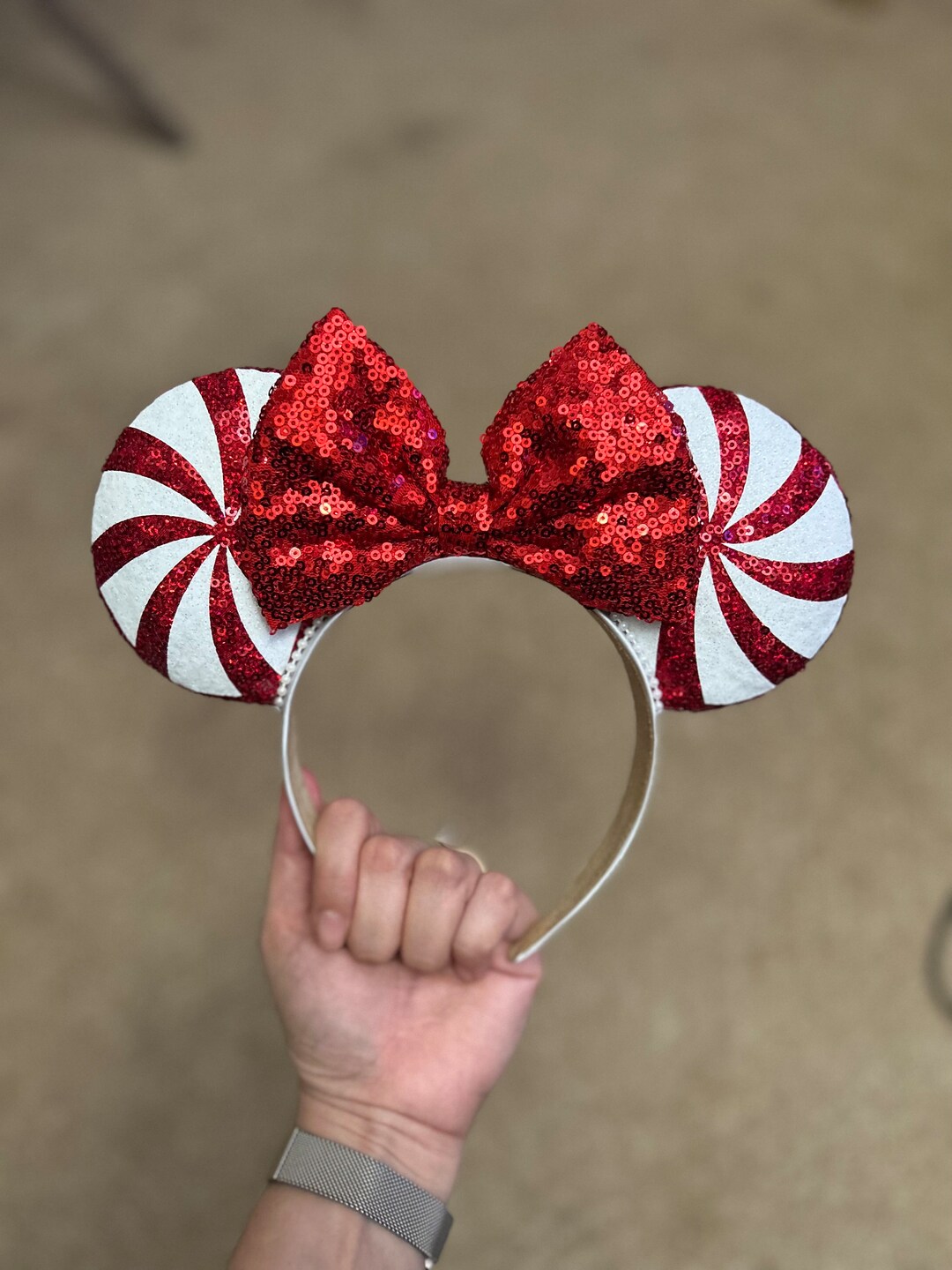 Peppermint Swirl Mouse Ears Sequin Christmas Holiday Minnie Mickey ...