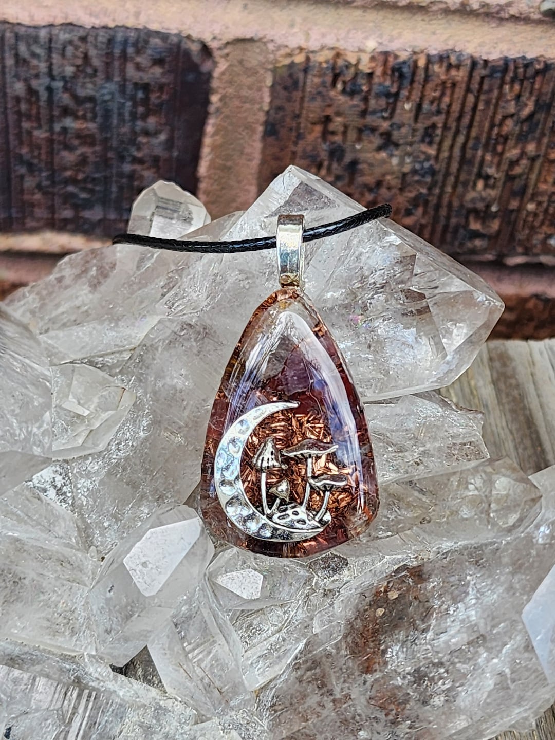 Super Seven Crystal, Moon Mushroom Pendant, Orgone Energy Cleansing ...