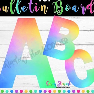 Watercolors Large Bulletin Board Letters Numbers Rainbow Neon Classroom ...