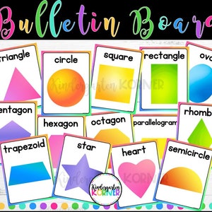 2D Shapes Posters Rainbow Neon Watercolors Kindergarten 1st Math ...