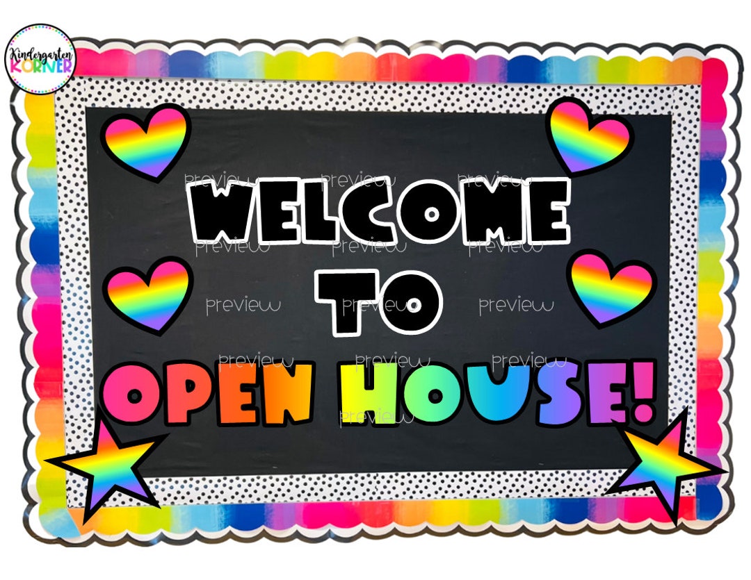 Welcome to Open House Bulletin Board | Printable Banner, Sign | Rainbow ...