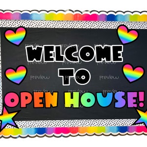 Welcome to Open House Bulletin Board | Printable Banner, Sign | Rainbow ...