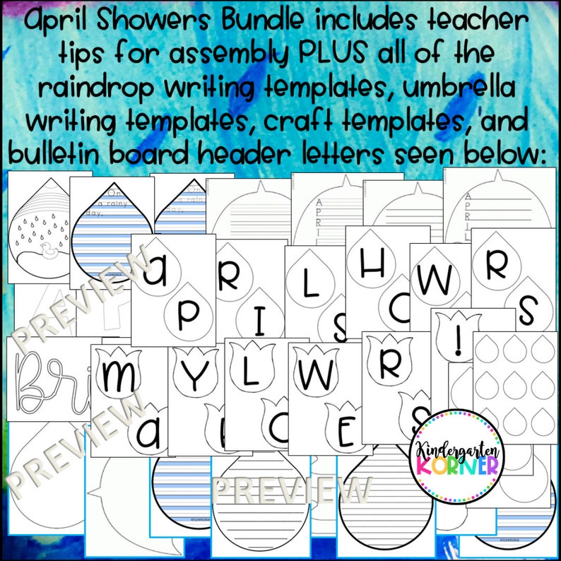 April Showers Bulletin Board Raindrop Writing Templates Kindergarten ...