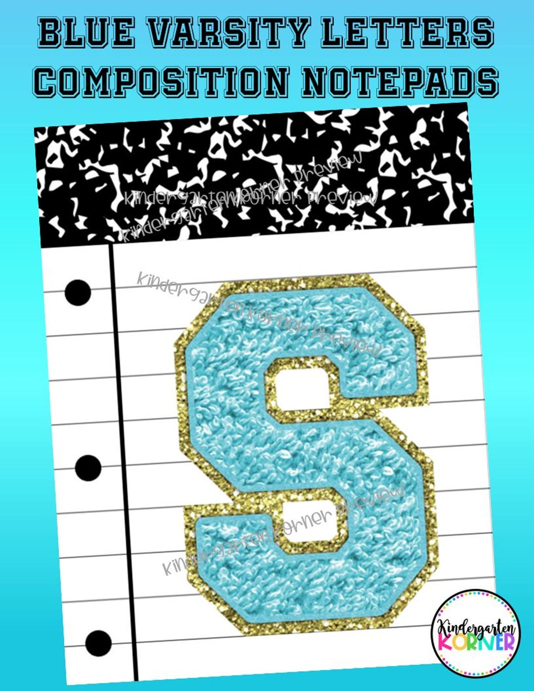 Composition Notebook Notepads BLUE Varsity Patch Letters Numbers ...