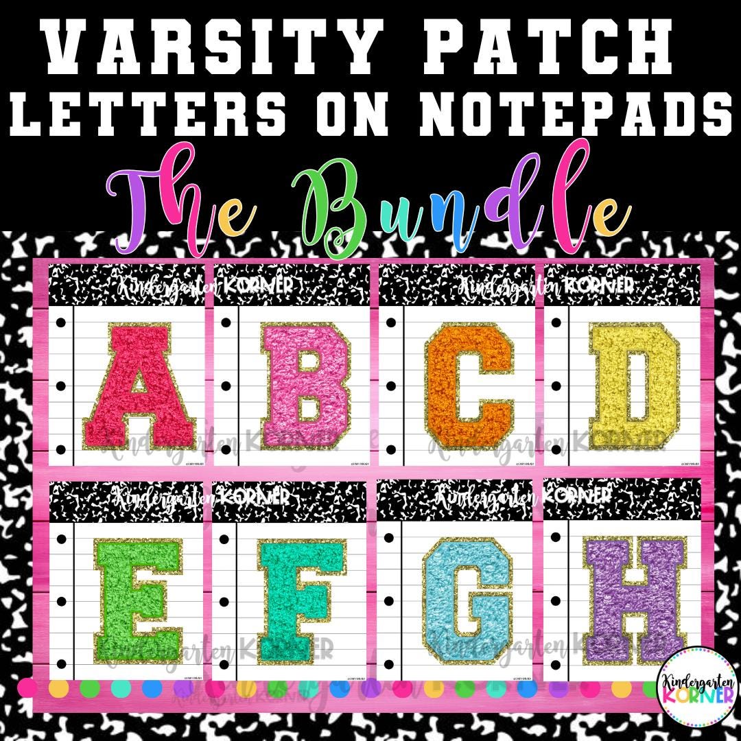 Varsity Patch Letters Numbers on Composition Notebook Notepads BUNDLE 8 ...