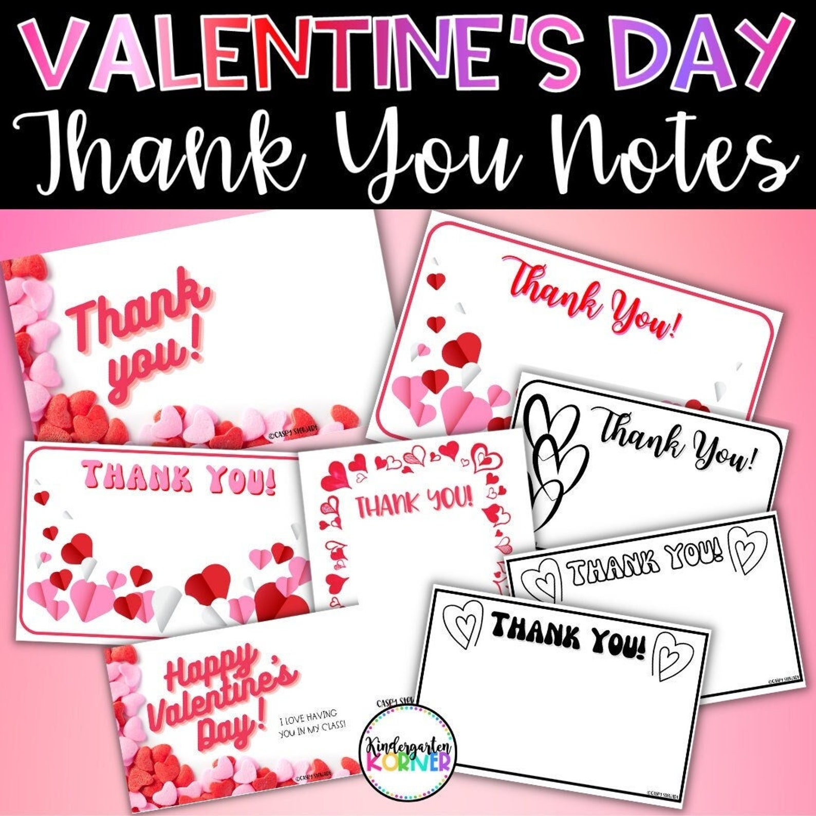 Valentine's Day Thank You Notes Editable Thank You Notes Cards Editable ...